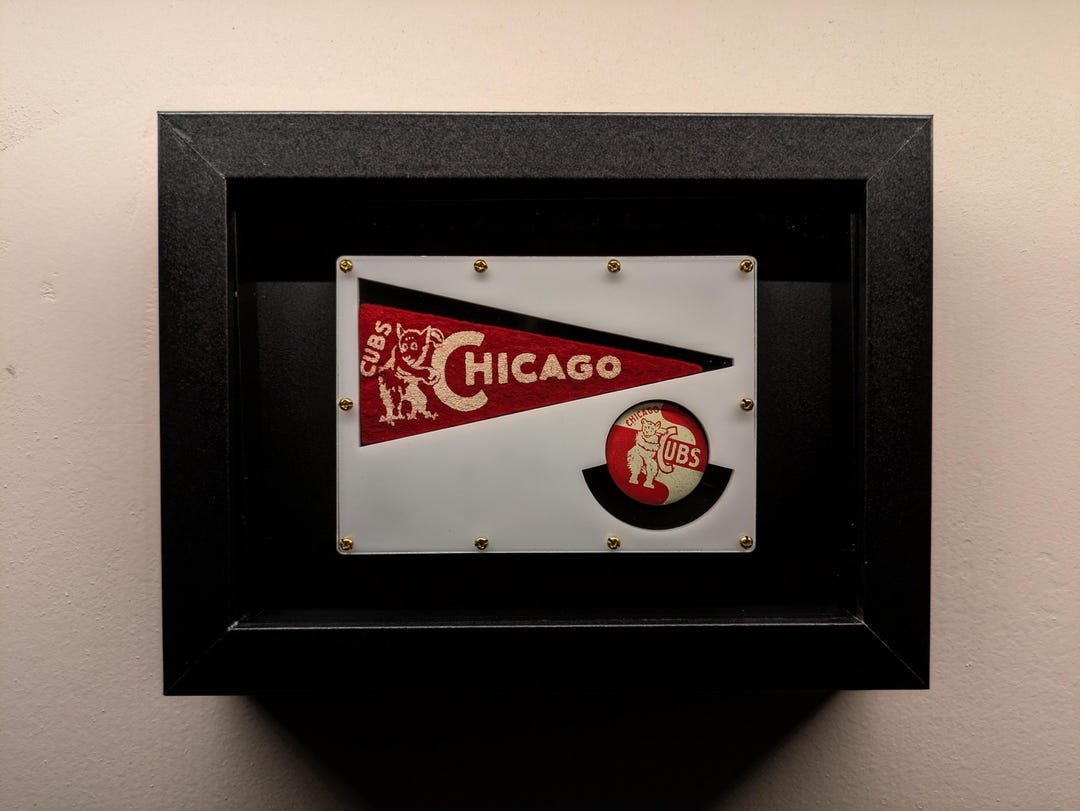 Vintage 1950s Chicago Cubs MLB Promotional Pennant & Pin in Shadowbox ...