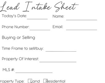 Lead Intake Sheet - Etsy