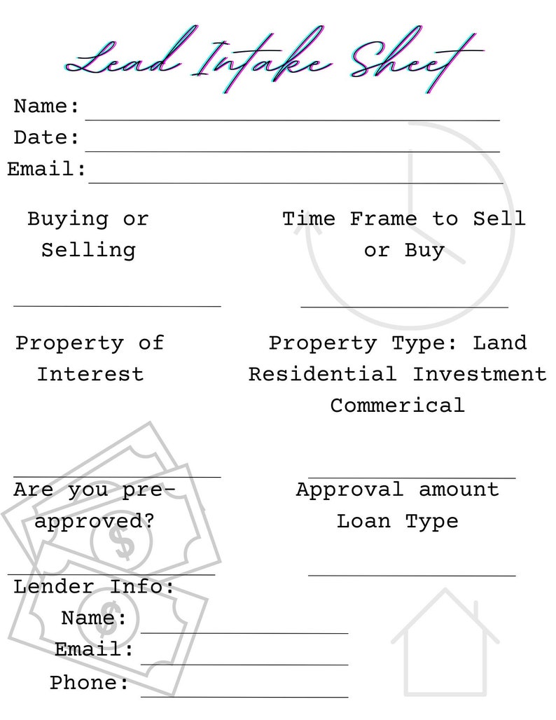 Lead Intake Sheet - Etsy