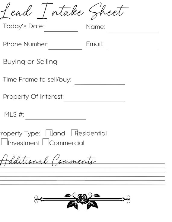 Lead Intake Sheet - Etsy