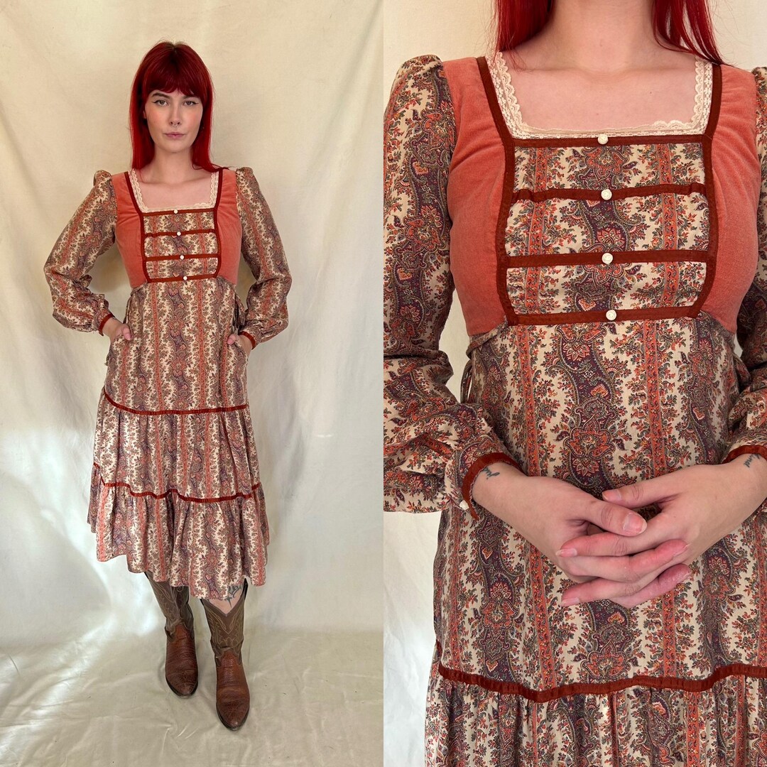 Vintage Rare GUNNE SAX Velvet Floral Autumn Prairie Romantic Dress - Etsy