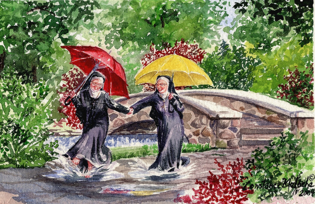 Joyful Nuns Giclee Art Print. " Singing in the Rain", Nuns in Rain ...