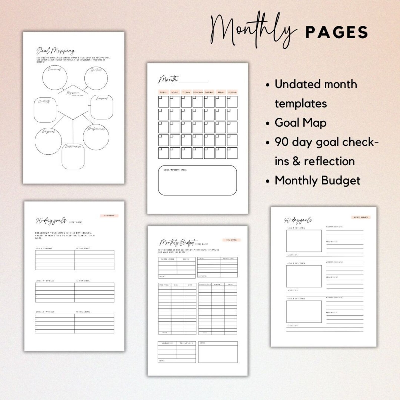 Printable 90 Day Whole Self Planner, Undated Planner, Digital Planner ...