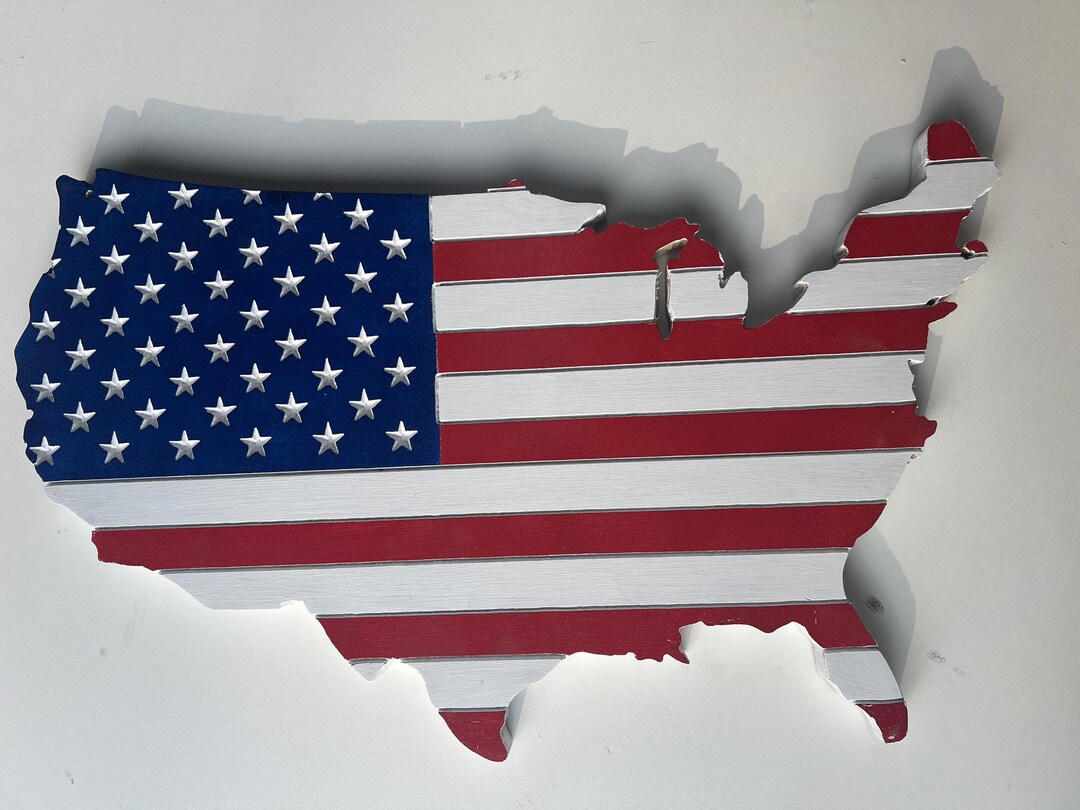 American Shape Flag 12x20, Solid Wood, Hand Painted, Wall Hanging Flag ...
