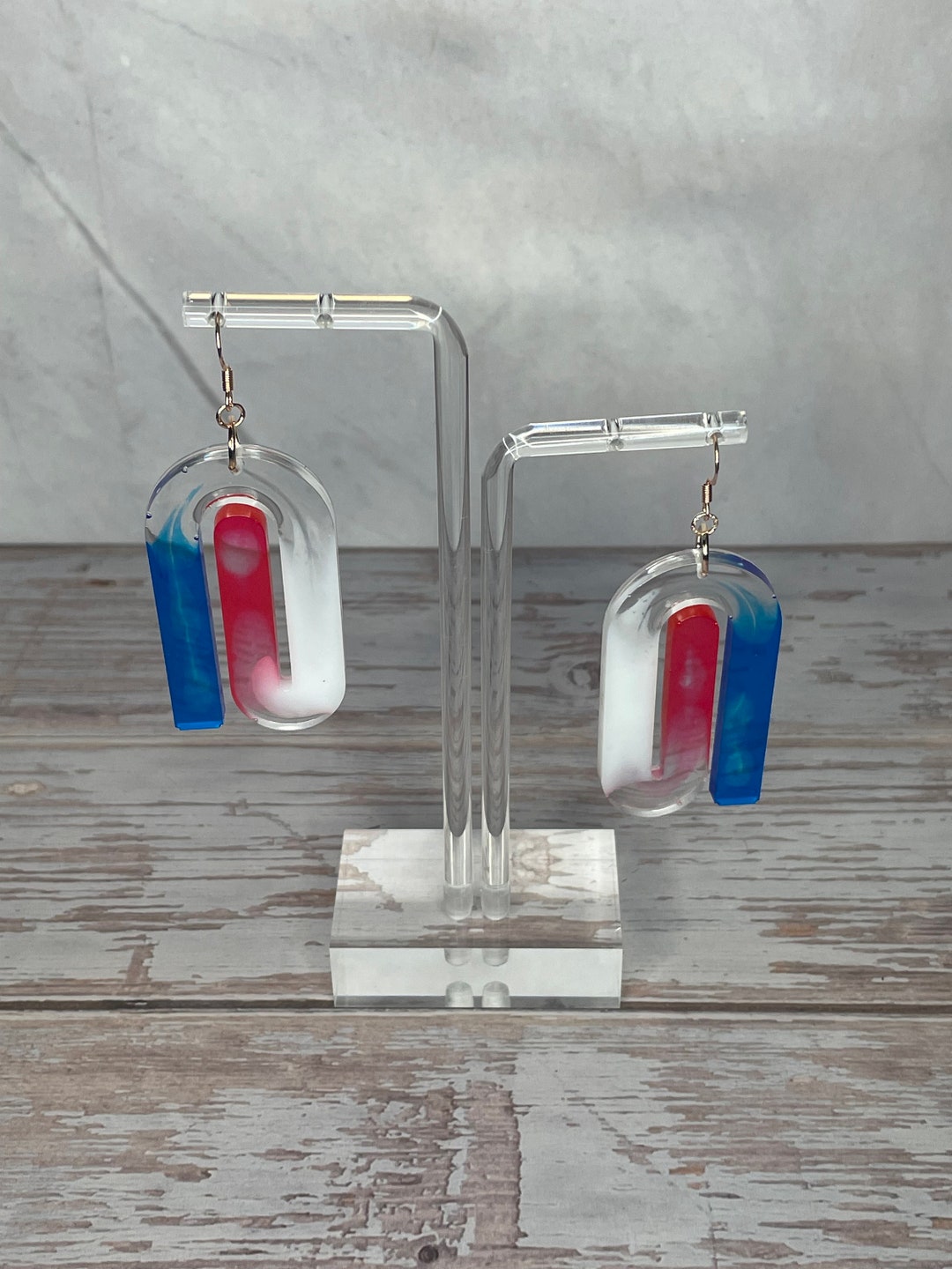 Red, White, Blue, and Clear Dangling Earrings - Etsy