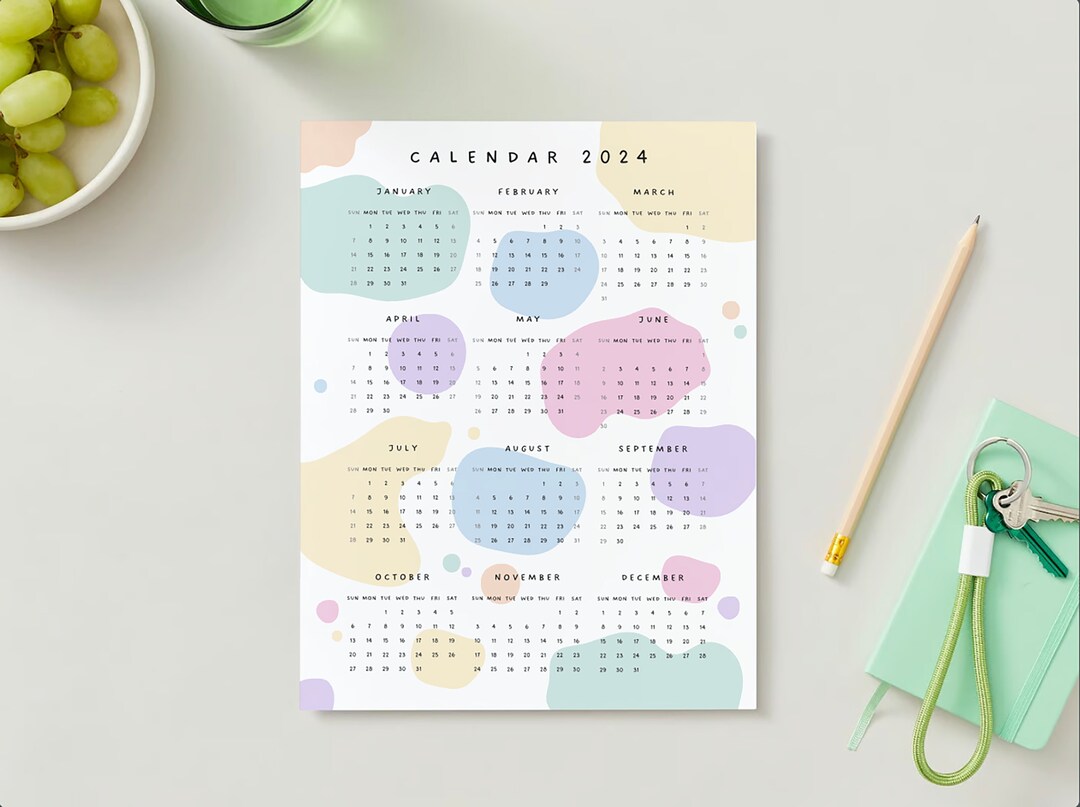2024 Calendar, 2024 Yearly Calendar Printable 2024, Wall Calendar 2024 ...