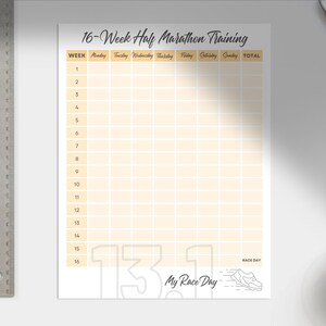 Half Marathon Training Plan Sheet 12-week, 14-week, 16-week, Printable ...