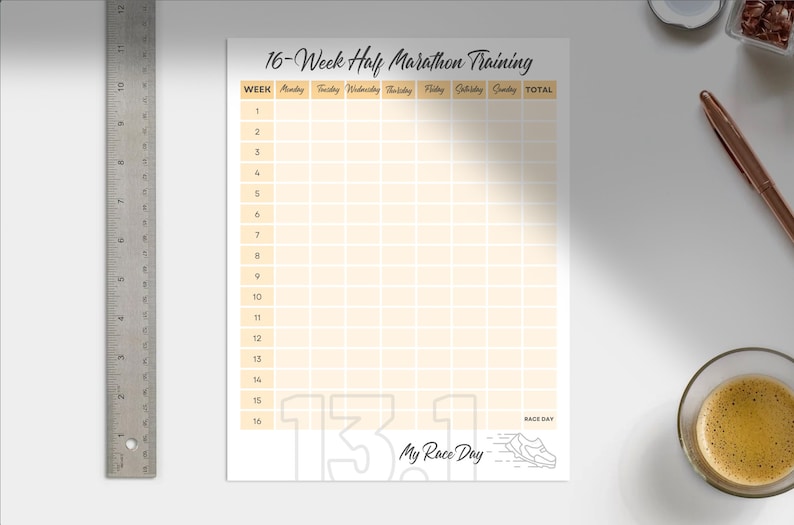 Half Marathon Training Plan Sheet 12-week, 14-week, 16-week, Printable ...