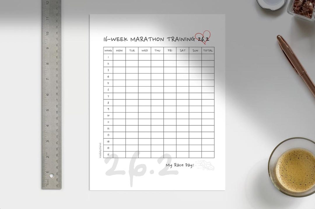 Full Marathon Training Plan Sheets 16-week, 18-week, 20-week, Printable ...