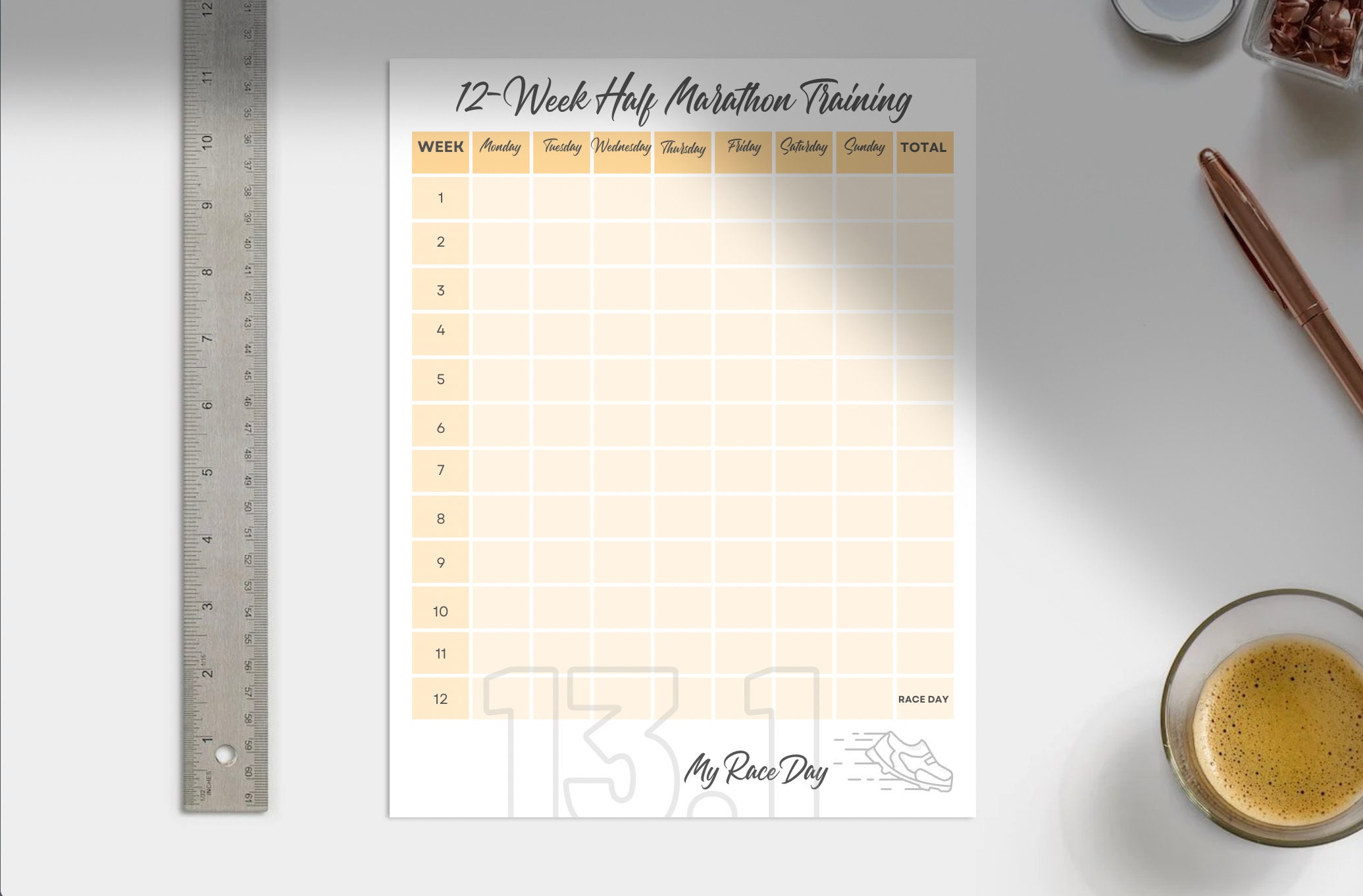 Half Marathon Training Plan Sheet 12-week, 14-week, 16-week, Printable ...