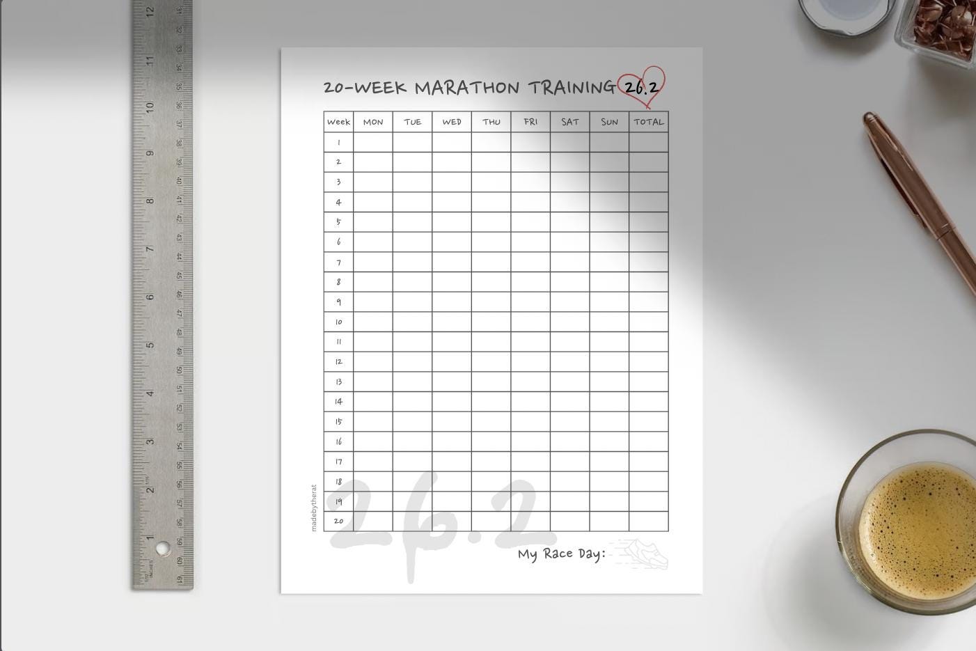 Full Marathon Training Plan Sheets 16-week, 18-week, 20-week, Printable ...