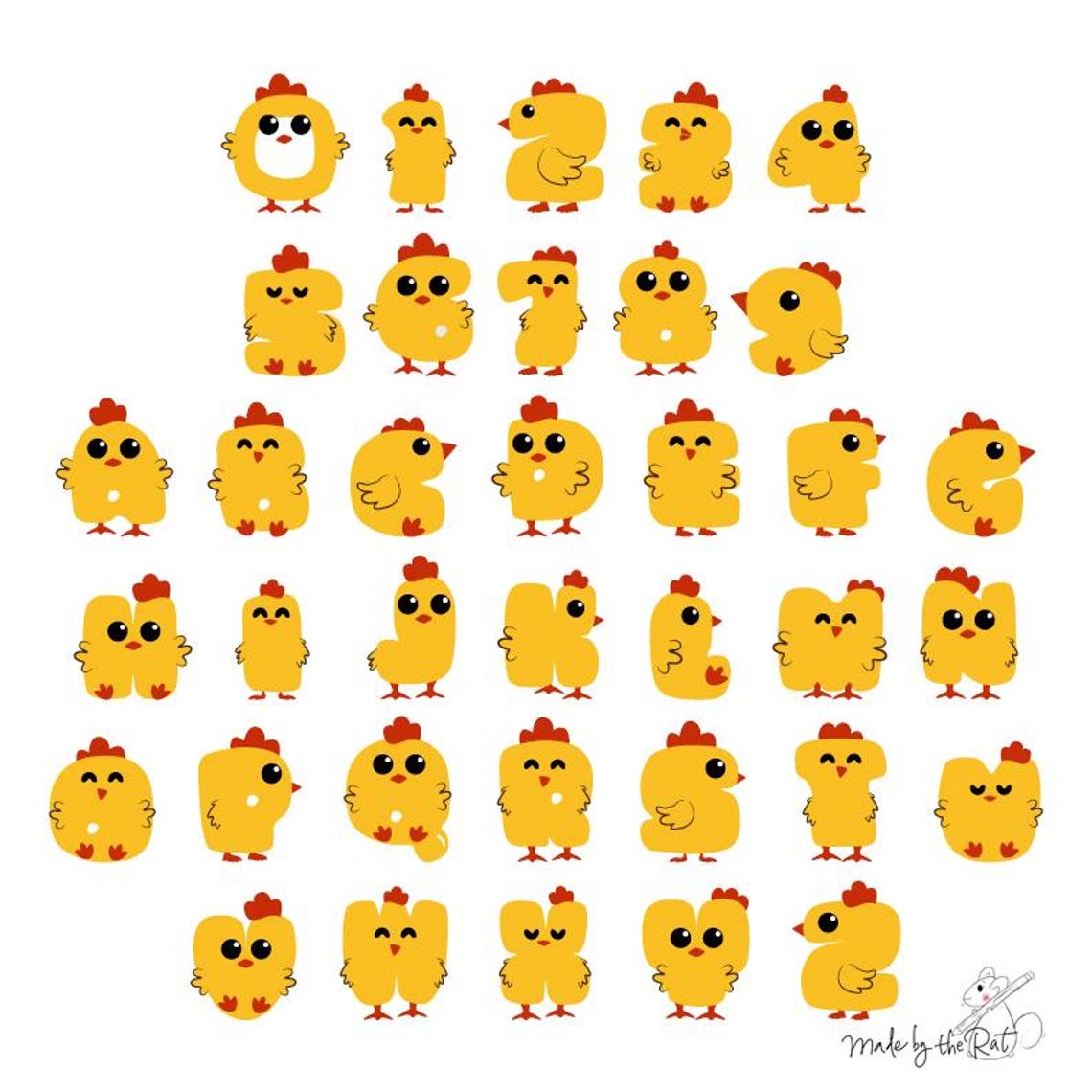 Chicken Alphabet & Numbers, Chicken Letters, Cute Easter Chicken ...