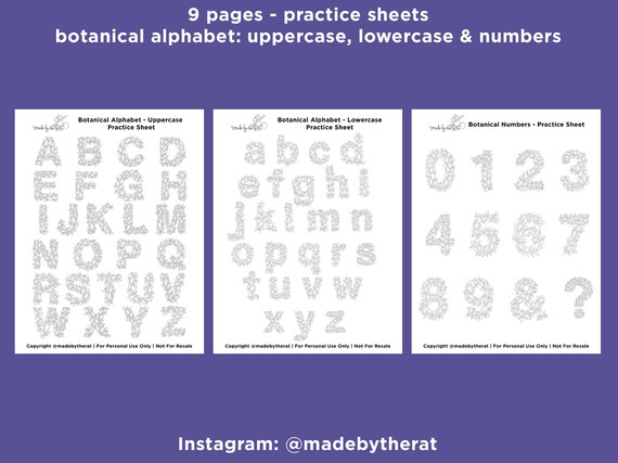 Practice Sheets Botanical Alphabet Botanical Drawing Practice | Etsy
