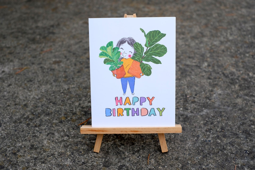 Happy Birthday Greeting Card Fiddle Leaf Fig Cute Friends - Etsy