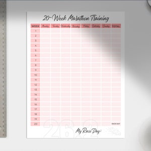 Full Marathon Training Plan Sheets 16-week, 18-week, 20-week, Printable ...