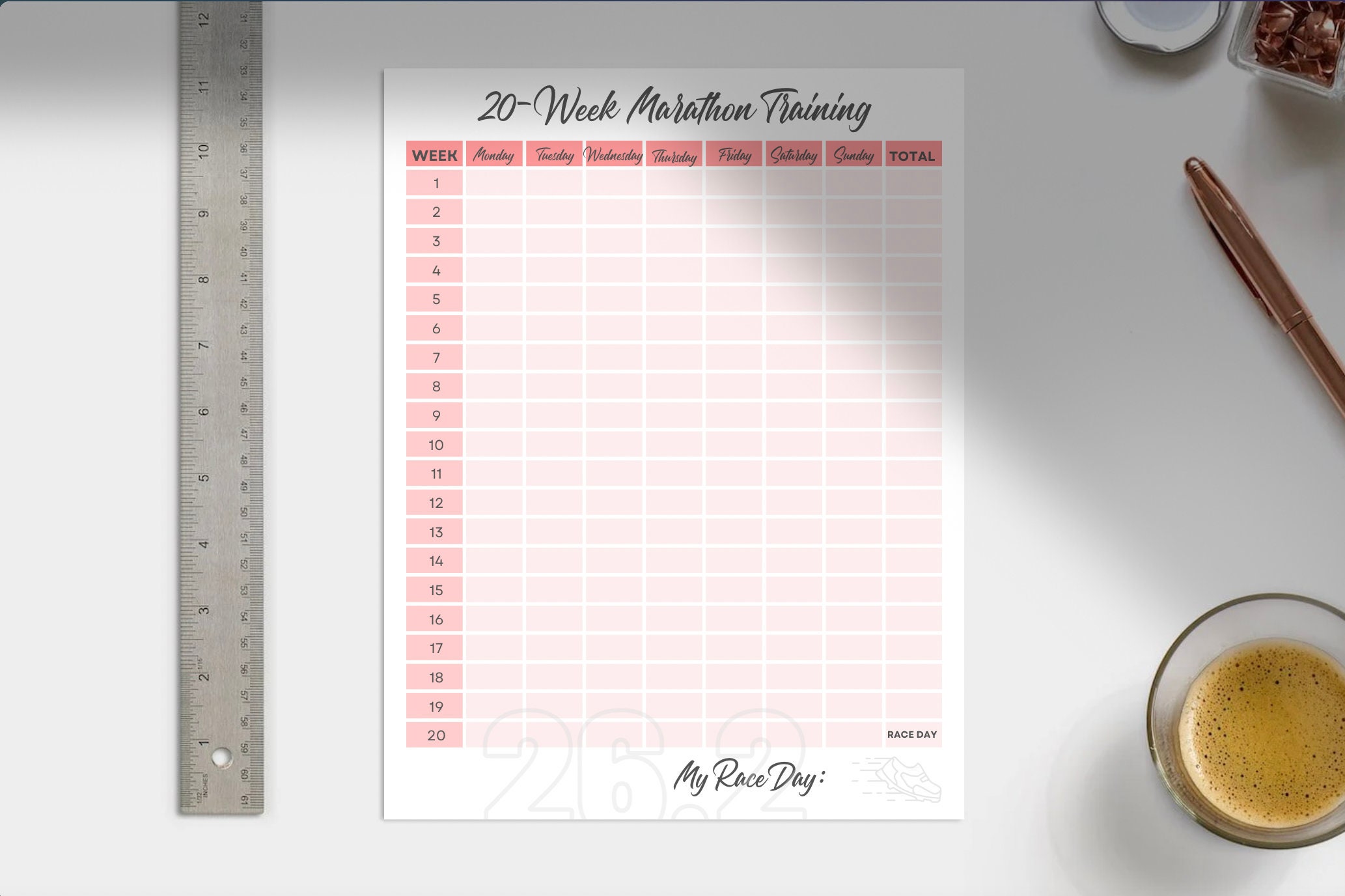 Full Marathon Training Plan Sheets 16-week, 18-week, 20-week, Printable ...