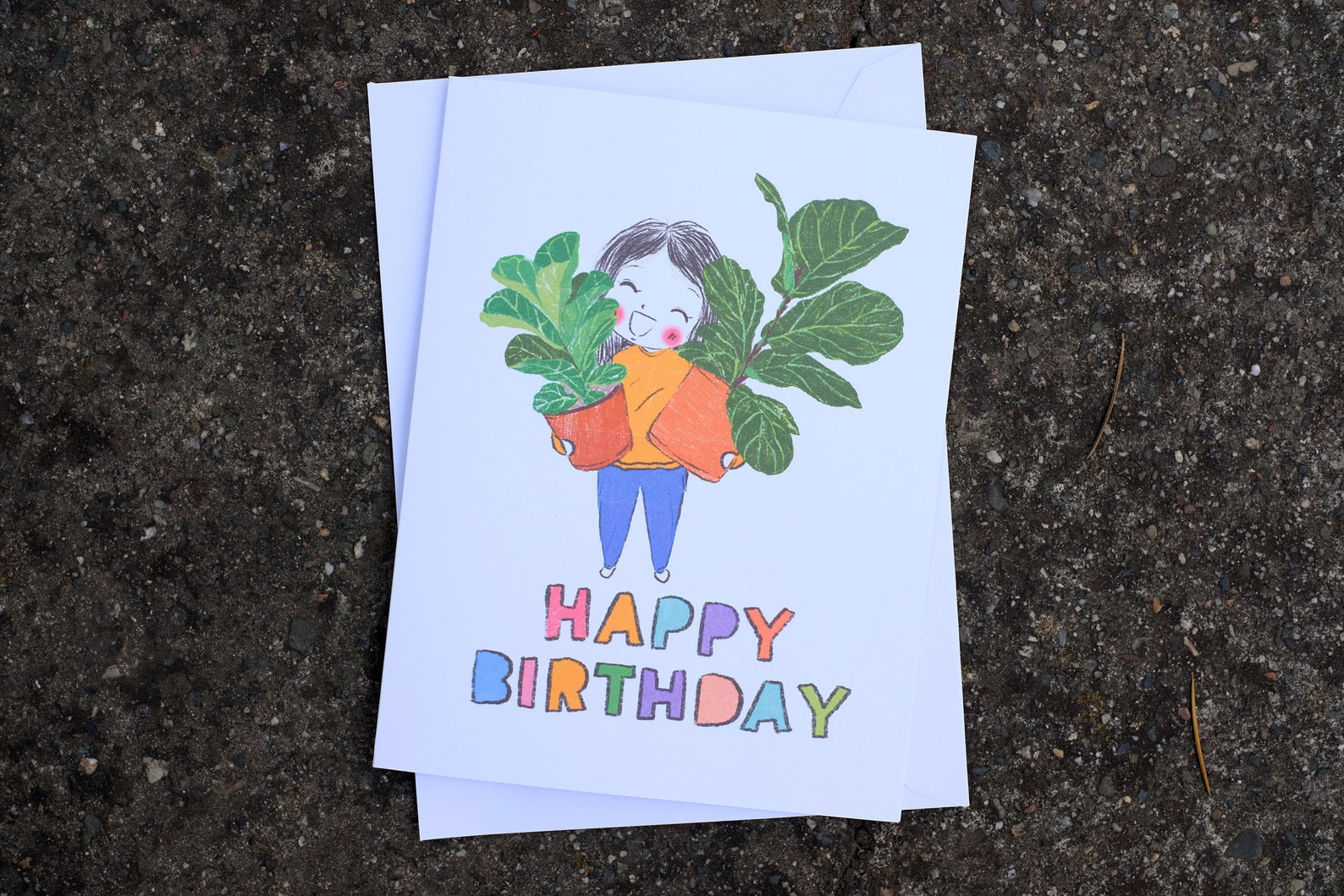 Happy Birthday Greeting Card Fiddle Leaf Fig Cute Friends - Etsy