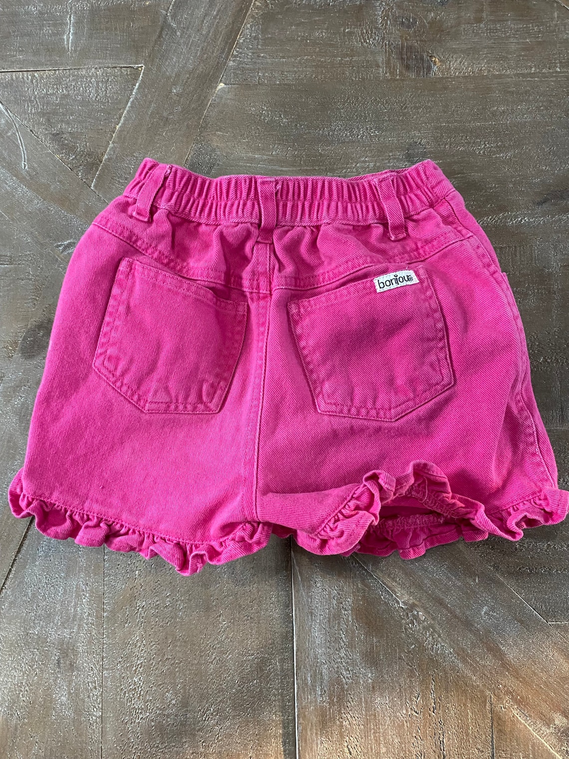Vintage Girls Hot Pink Denim Ruffled Hem Shorts Bonjour - Etsy