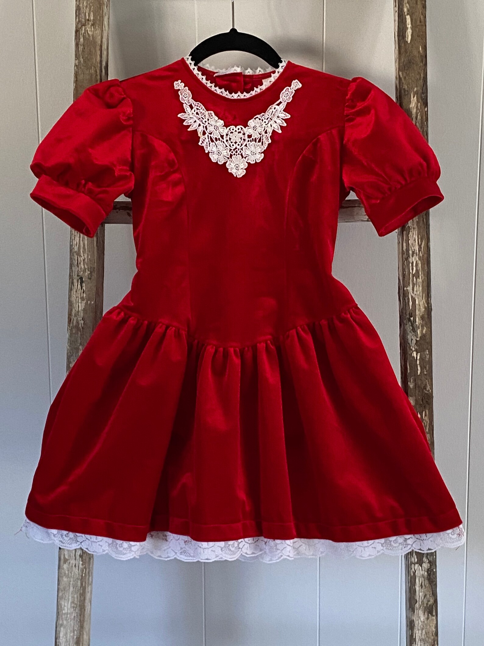 Vintage Red Velvet Basque Waist Dress Girls Size 7 Cuddle | Etsy