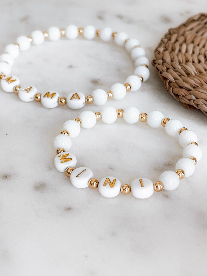 Mama Mini Bracelets//creamy White Jade Gemstones//mama & - Etsy