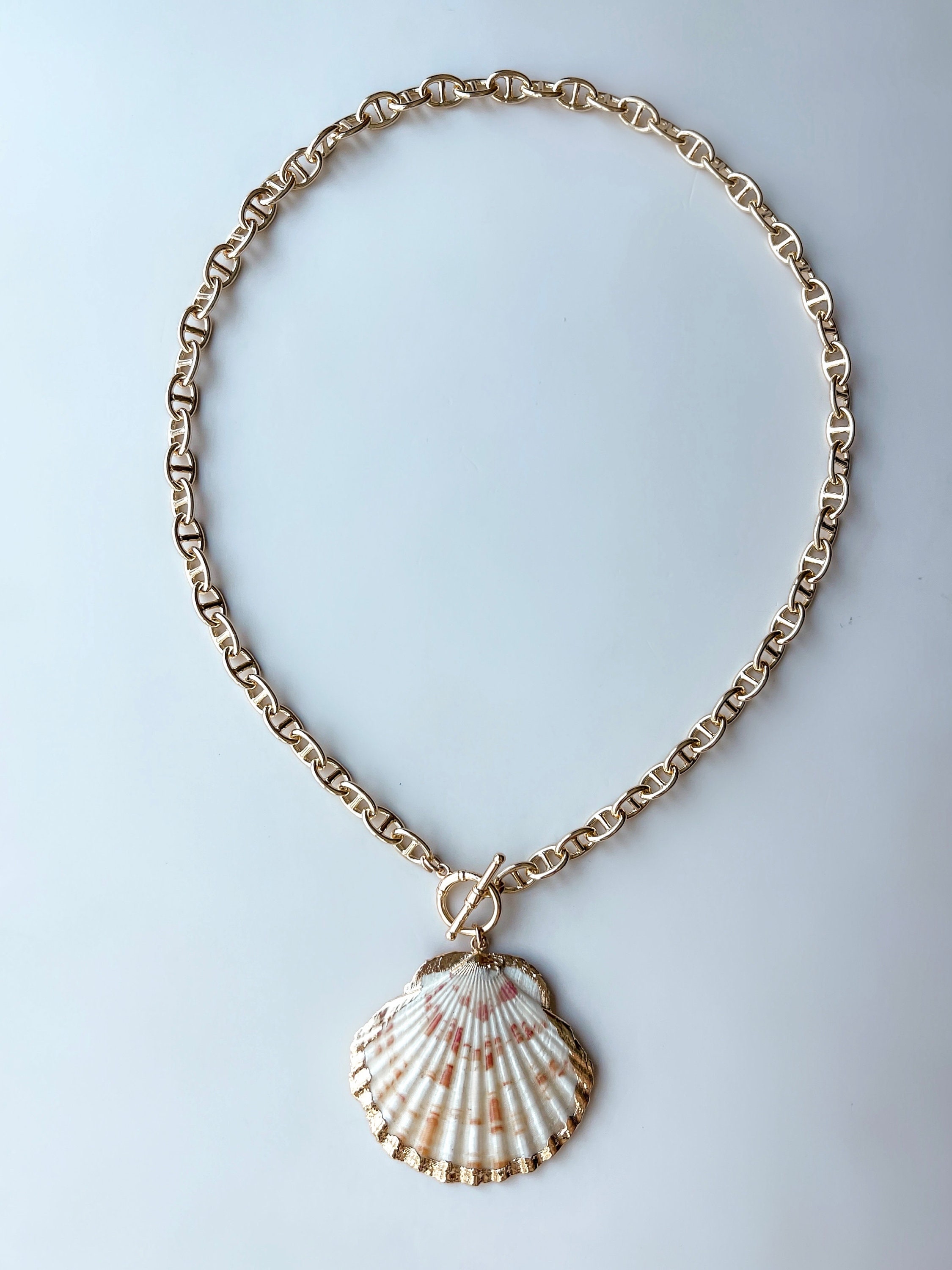 Coastal Natural Shell Necklace//18k Gold Filled//gold Edged Shell ...