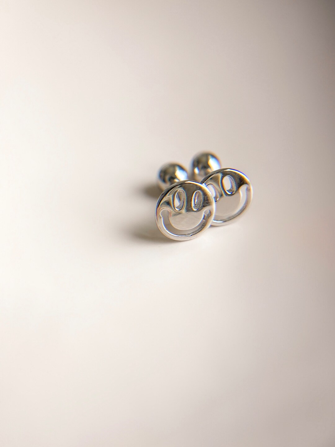 Tiny Smiley Silver Studs//18k Gold Filled//stud Earrings//sleep in Earrings//happy Face//screw ...