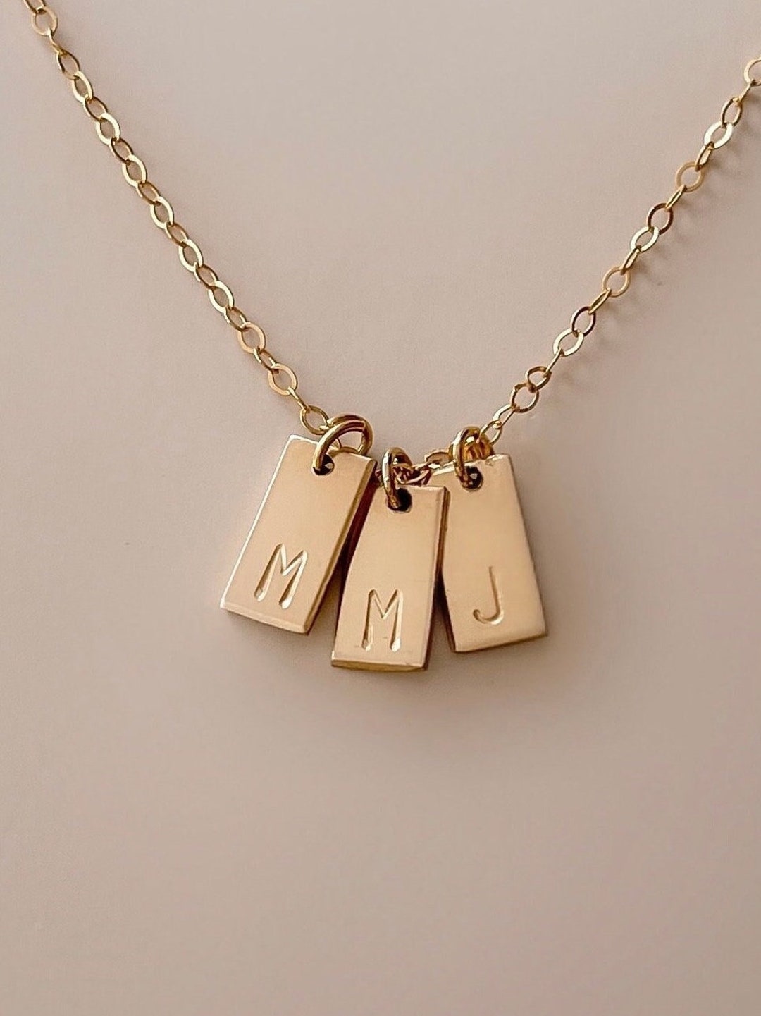 Tiny Tag Necklace//18k Gold Filled//hand Stamped//stacked Tags//modern ...