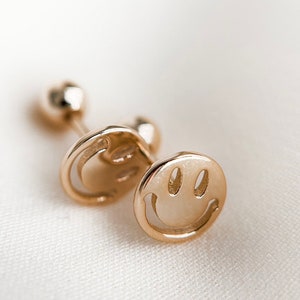 Tiny Smiley Gold Studs//18k Gold Filled//stud Earrings//sleep in ...