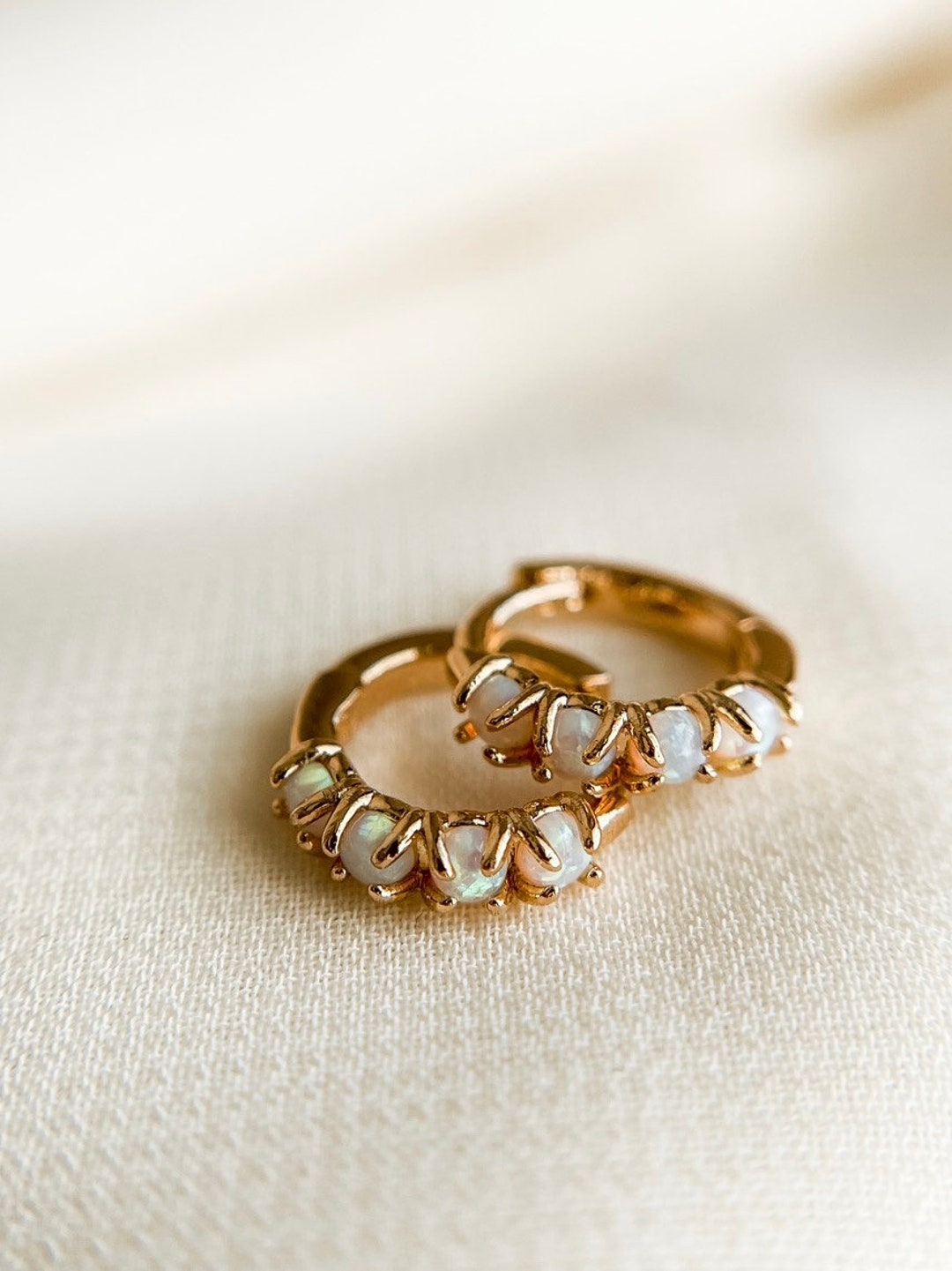 Mini Opal Gold Huggie Hoops//18k Gold Filled//mini Hoop Earrings//sleep ...
