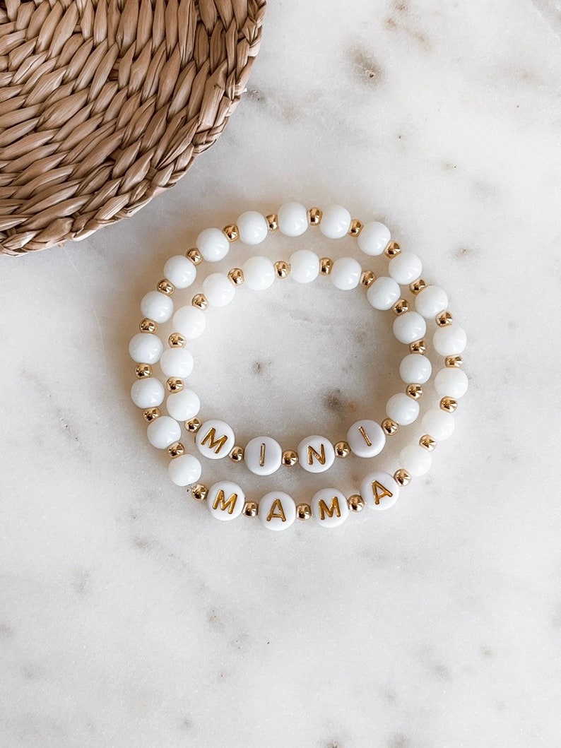 Mama Mini Bracelets//creamy White Jade Gemstones//mama & - Etsy