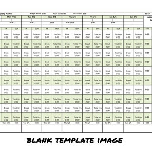 Weekly Schedule Excel Template, Calculates Time, Subtract Unpaid Break ...