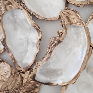 READY TO SHIP Decorative Oyster Shell Ring Dish, White and Gold Oyster ...