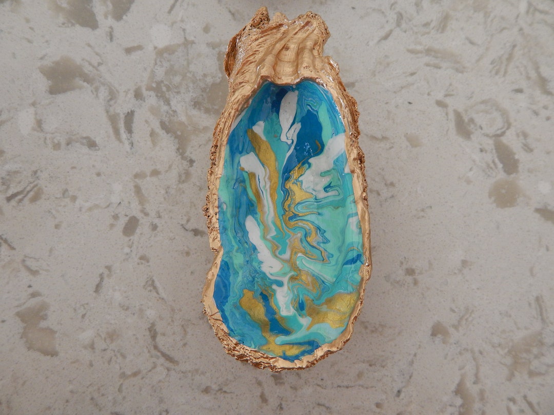 READY TO SHIP Decorative Oyster Shell Ring Dish, Multi Colored Oyster ...