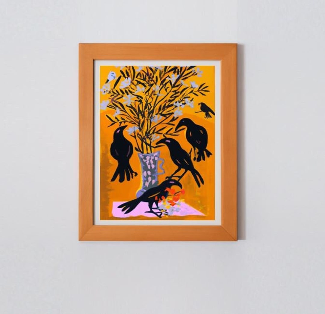PRINTABLE - Crows With a Bouquet of Flowers, Digital Art, Wall Décor ...