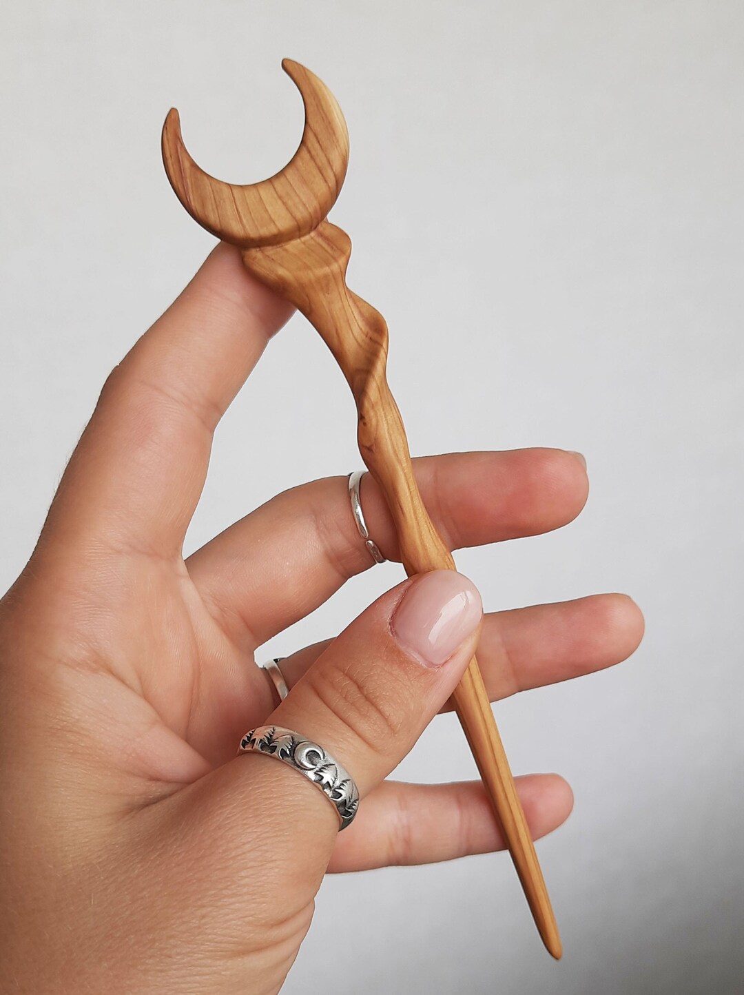 Half Moon Hair Pin Carved Crescent Moon Hair Stick Spiral Hair Pin ...