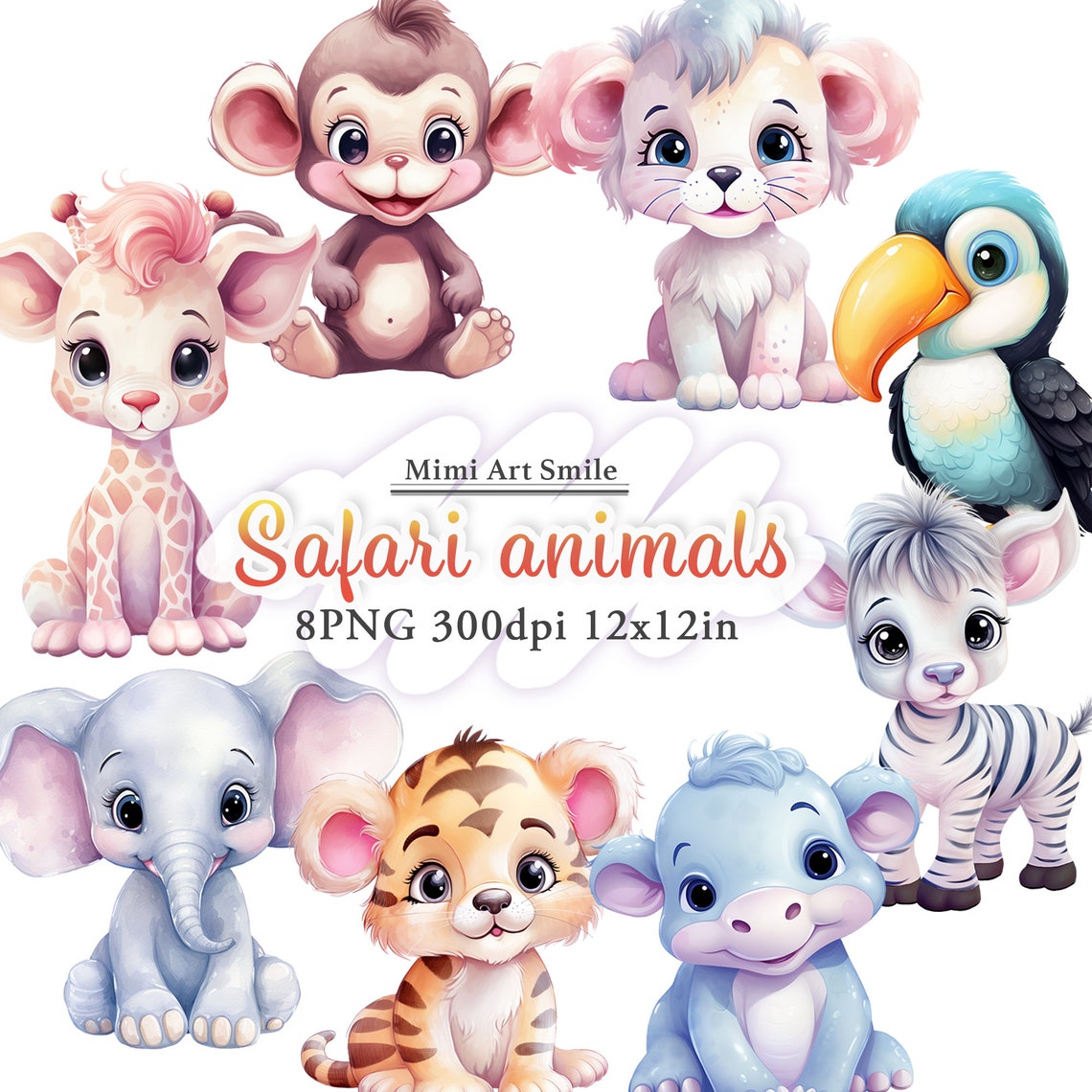 Safari Animals Clipart | Cute Baby Animal , Lion, Tiger, Giraffe ...
