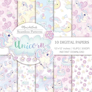 Cute Unicorn Digital Paper,rainbow Unicorns Digital Downloadable ...