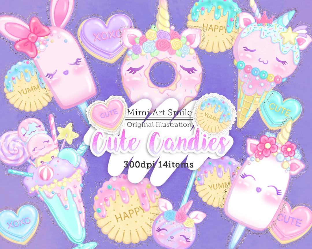 Cute Candies Clipart, Kawaii Candy Clip Art, Ice Cream Sweets Sundae ...