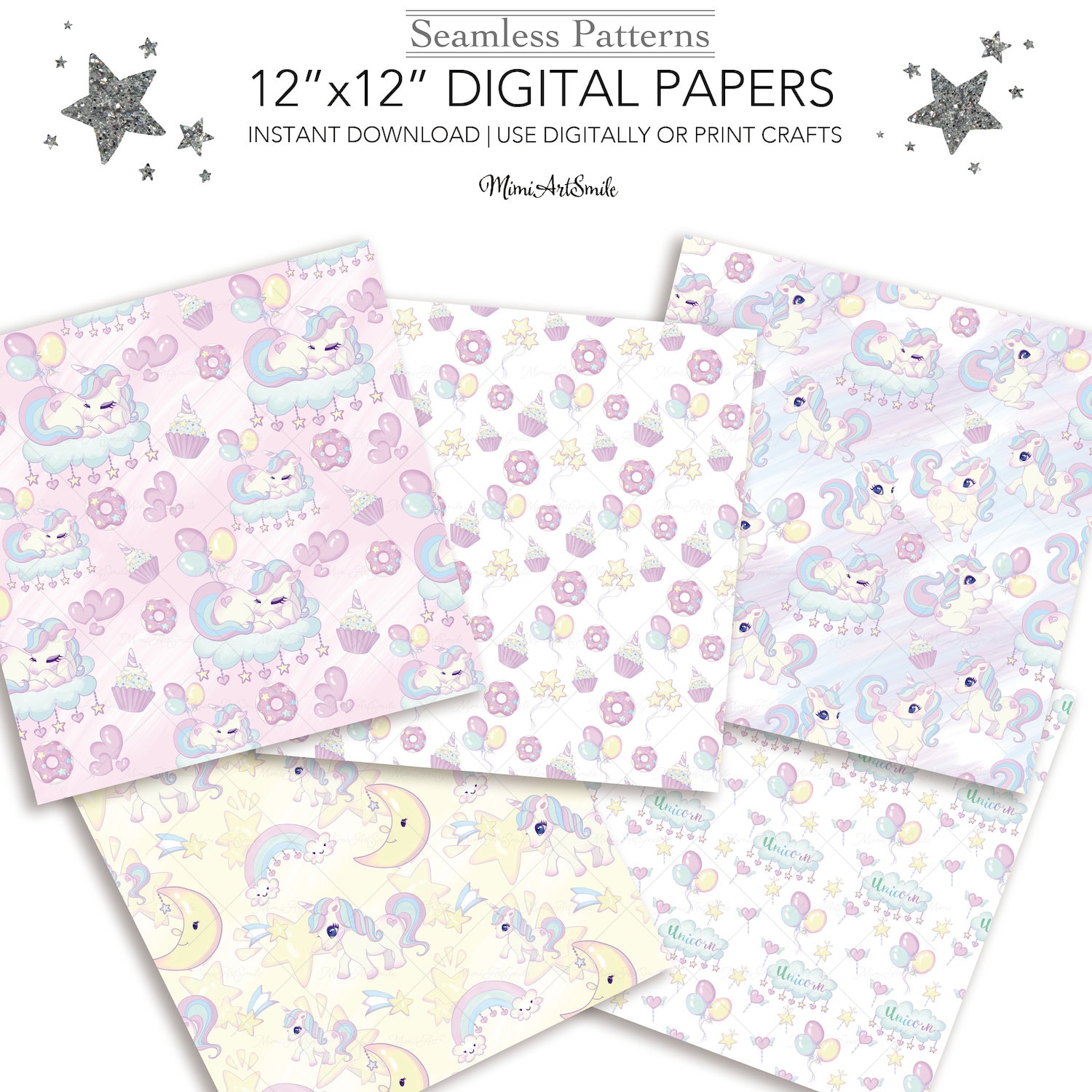 Cute Unicorn Digital Paper,rainbow Unicorns Digital Downloadable ...