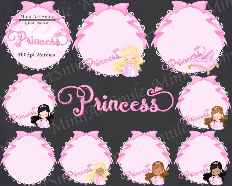 Princess Clipart, Pink Princess Clip Art, Pretty Girl Cute Dress Ribbon ...