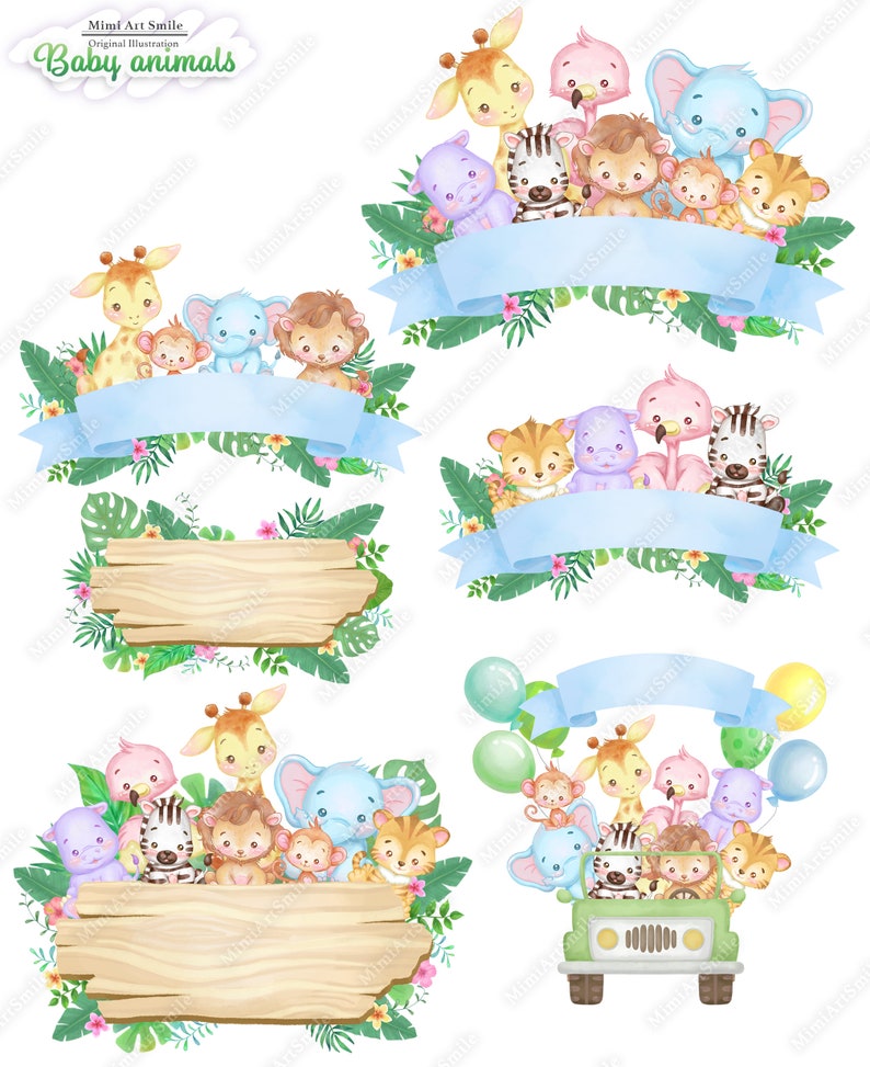 Safari Party Baby Animals Clipart | Jungle, Watercolor, Tiger, Lion ...