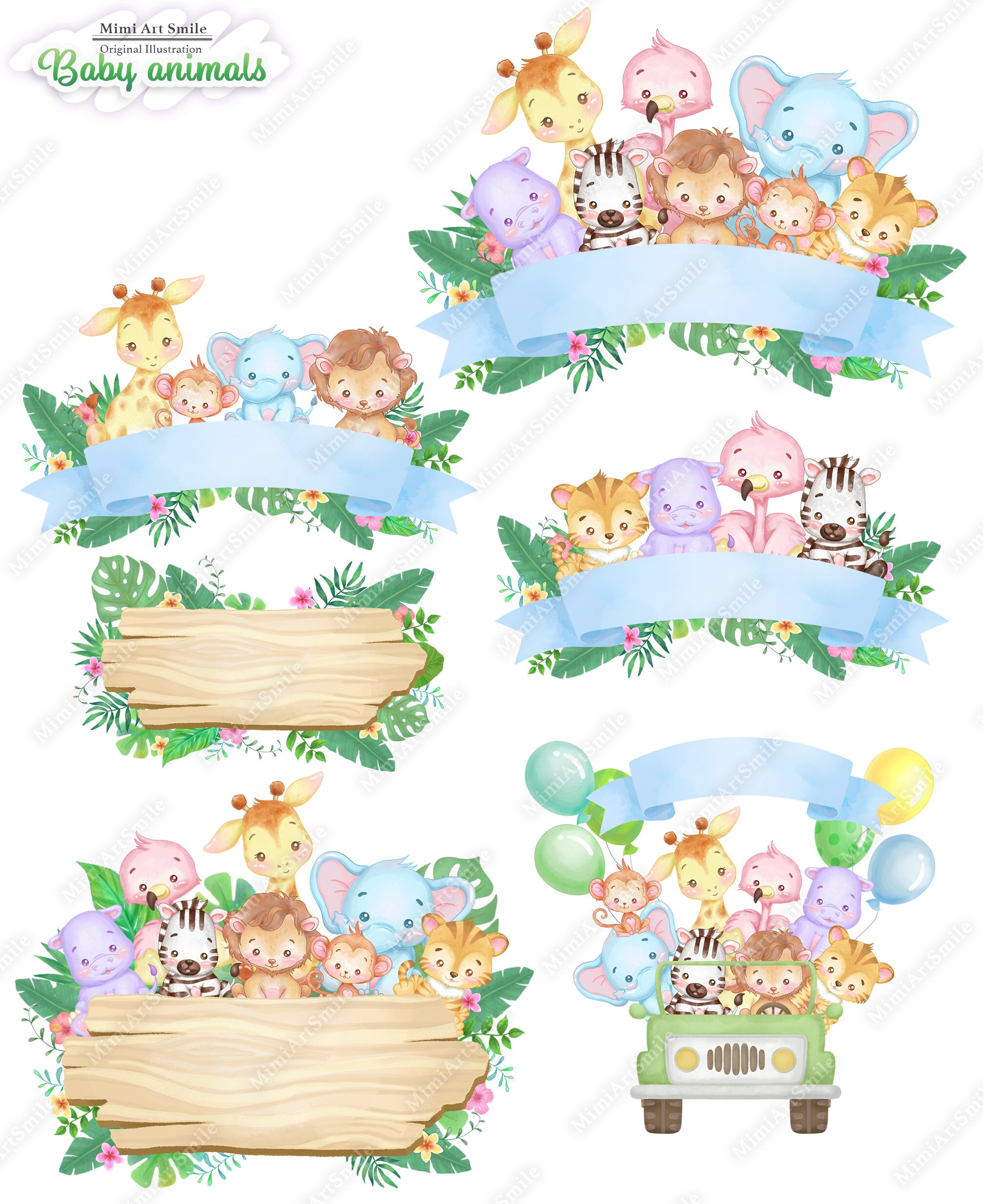 Safari Party Baby Animals Clipart Jungle, Watercolor, Tiger, Lion ...