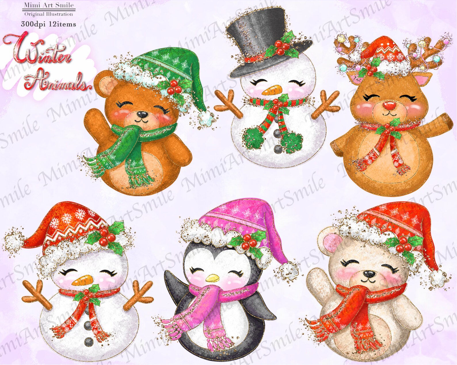 Winter Animals Clipart ,christmas Animal Clip Art Bear Penguin Reindeer ...