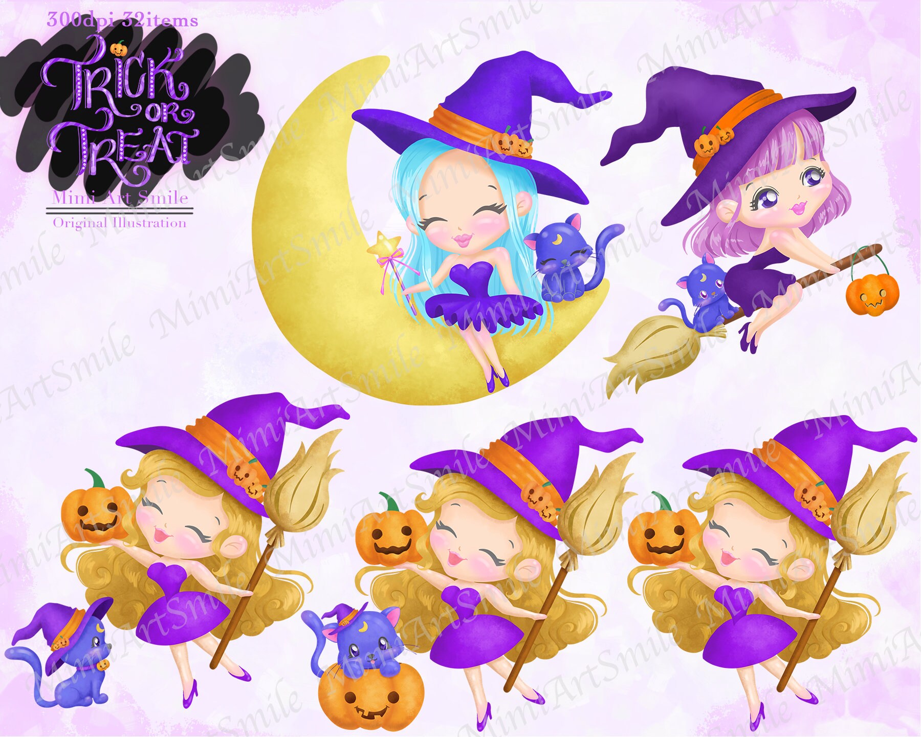 Cute Halloween Clipart, Pretty Halloween Clip Art, Witch Cat Ghost ...