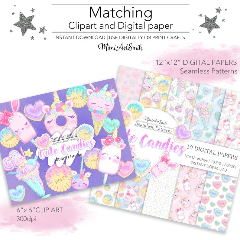 Cute Candies Clipart, Kawaii Candy Clip Art, Ice Cream Sweets Sundae ...