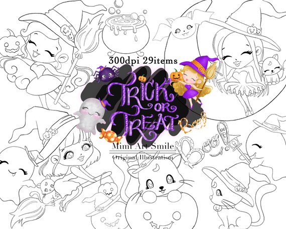 Cute Halloween Digital Stamp Pretty Halloween Stamp Clipart - Etsy