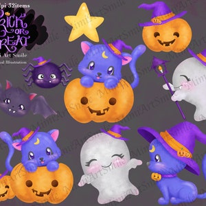 Cute Halloween Clipart, Pretty Halloween Clip Art, Witch Cat Ghost ...