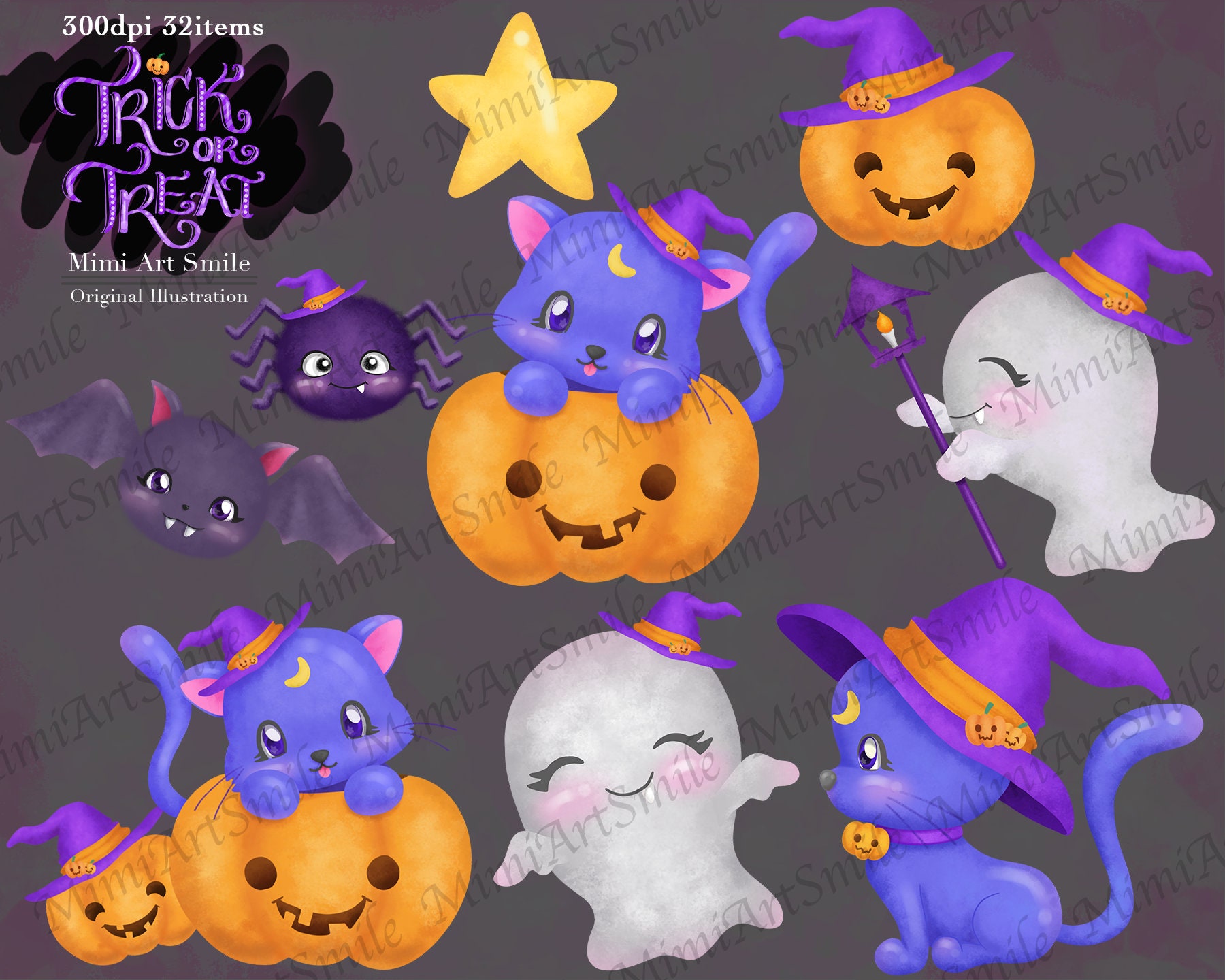 Cute Halloween Clipart, Pretty Halloween Clip Art, Witch Cat Ghost ...