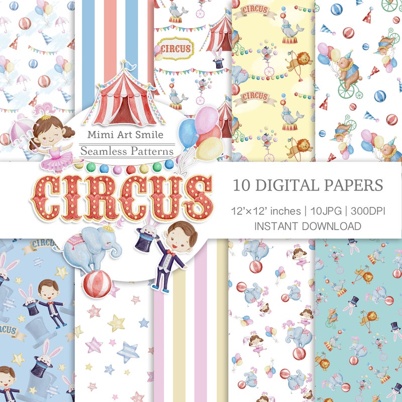 Circus Digital Paper - Etsy