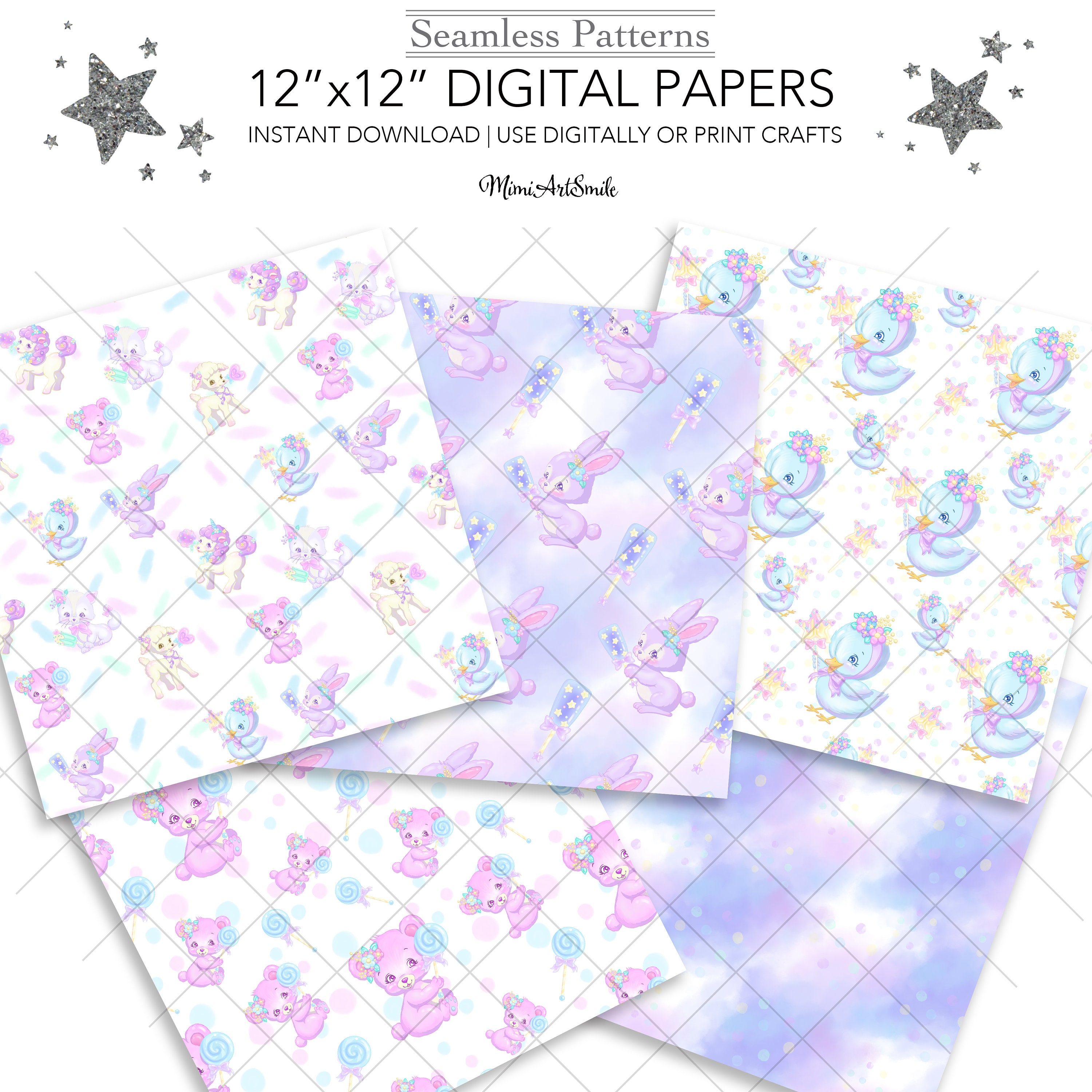 Animals With Candies Digital Paper Pack | Pretty Animal Digital Pack ...